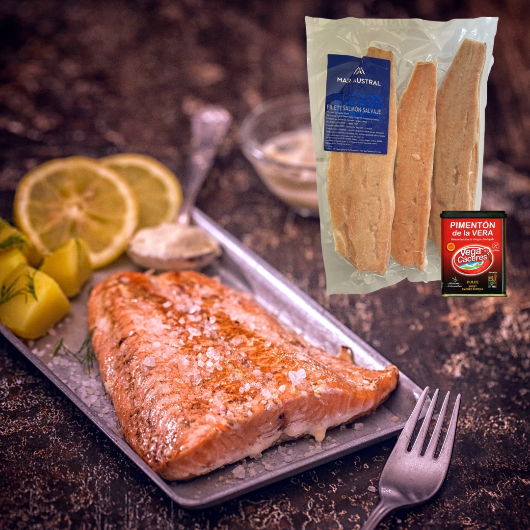 Salmón Salvaje con Piel 3 Filetes Congelados + 75 g Pimentón Dulce De ...